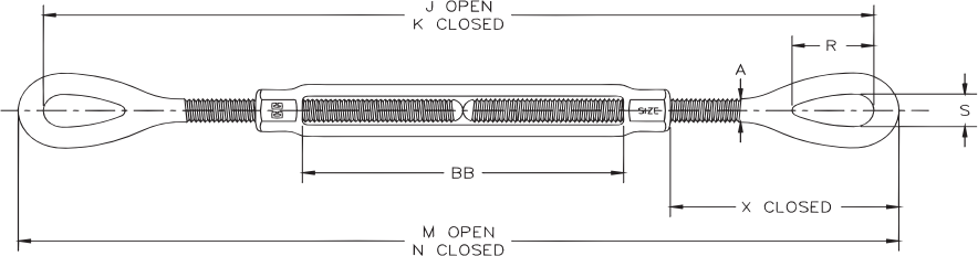 1 2 Turnbuckle US Type Drop Forged Eye to Eye 1/2''
